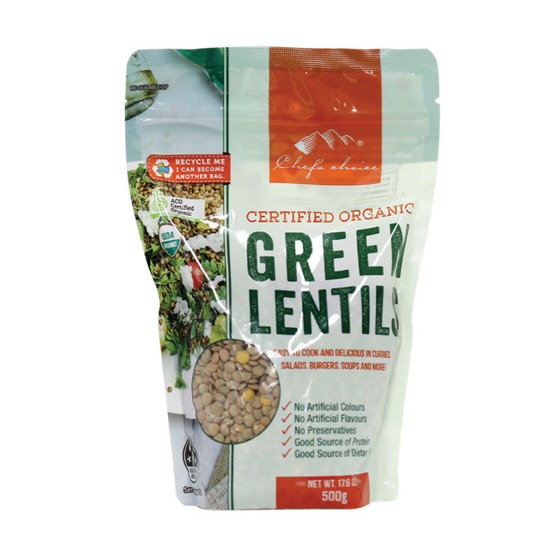 Chef's Choice Certified Organic Large Green Lentils 500g – Organics on ...