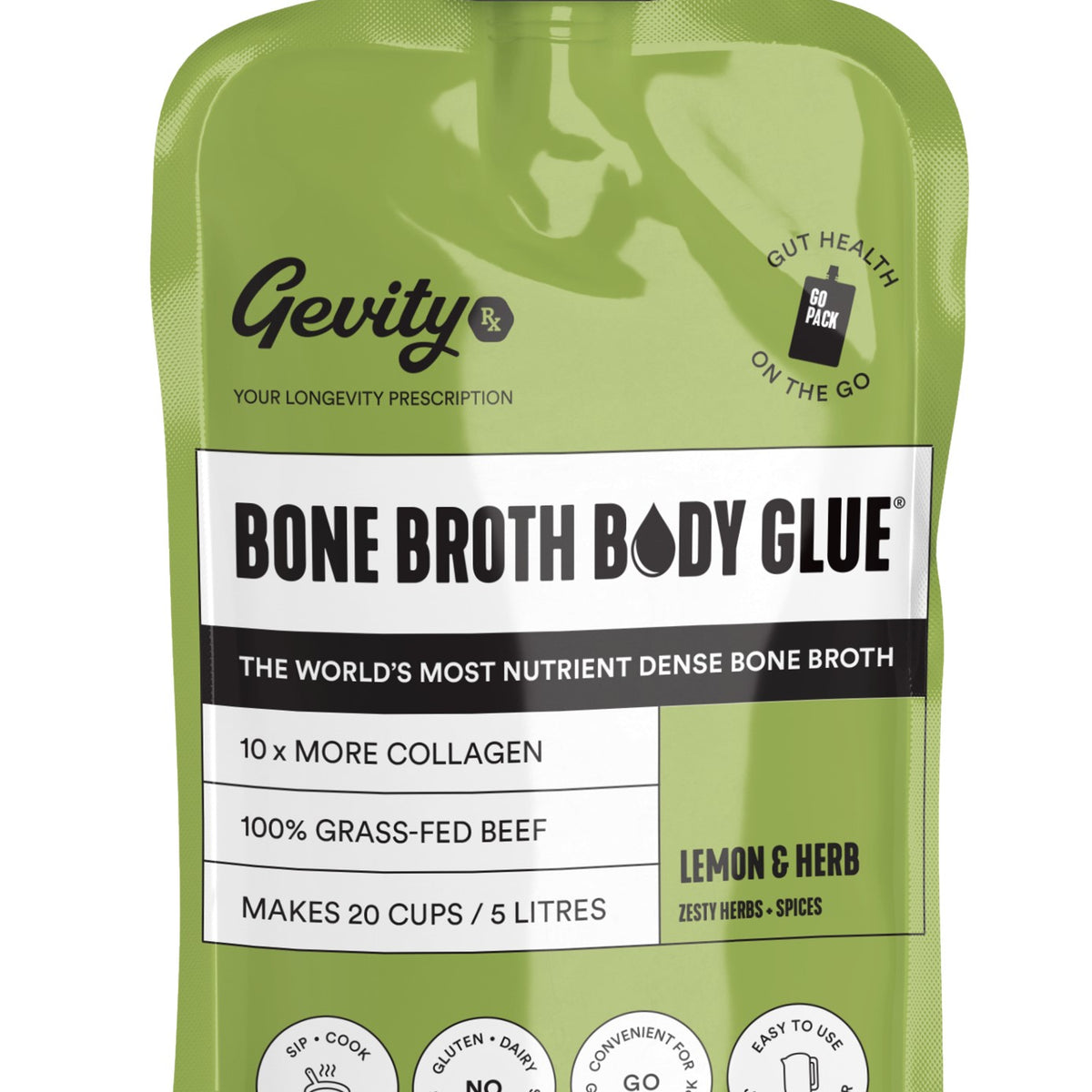 Gevity Rx Bone Broth Body Glue Go Pouch - Lemon – Organics on a Budget