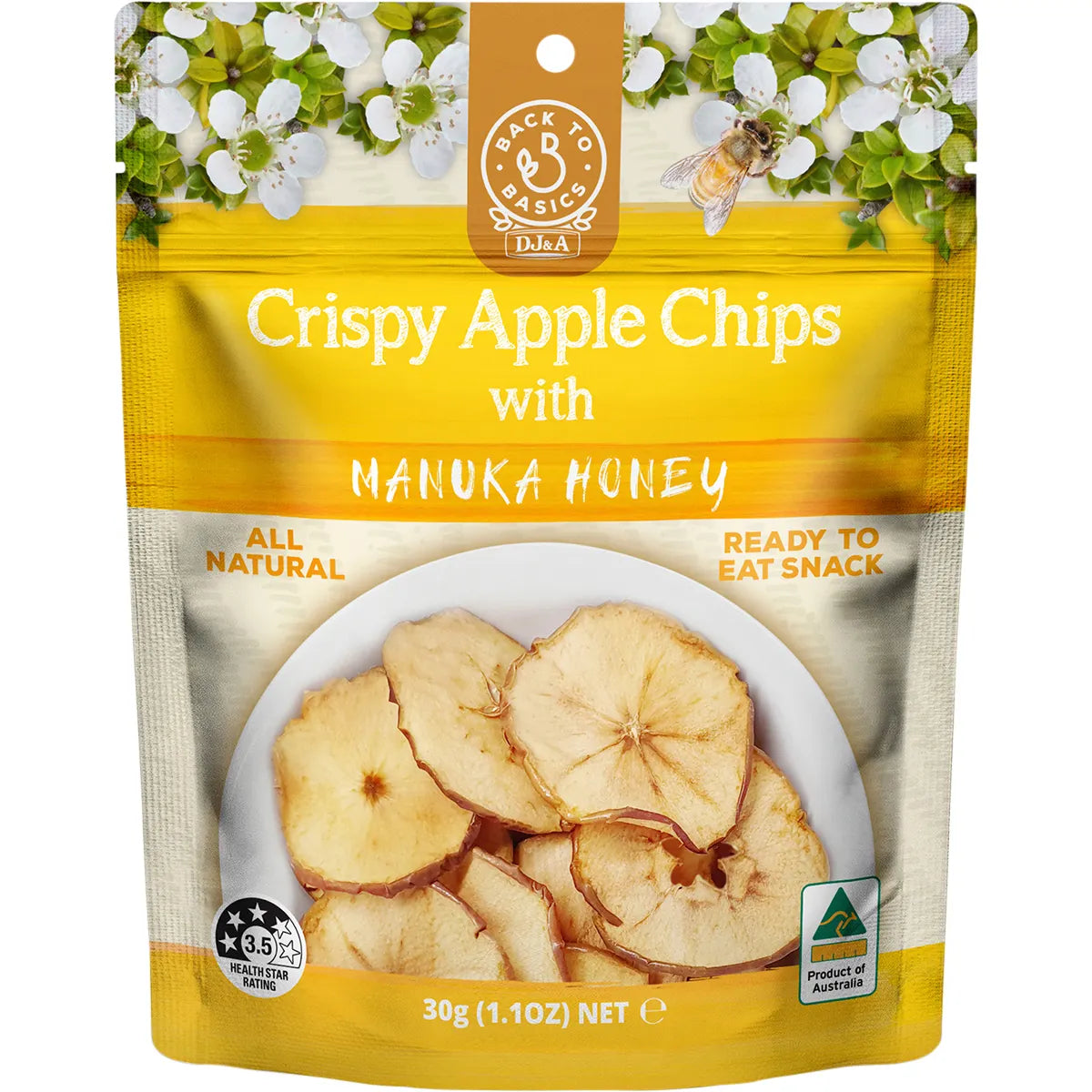 DJ&A Crispy Apple Chips with Manuka Honey 30g x 10 – Organics on a Budget