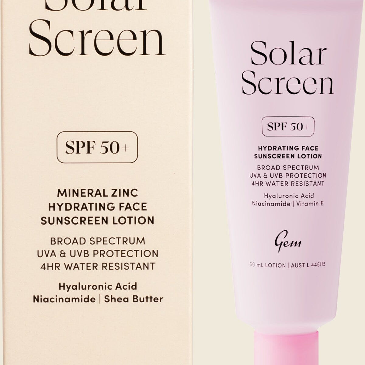 GEM Solar Screen SPF50+ Hydrating Face Sunscreen Lotion 50ml – Organics ...