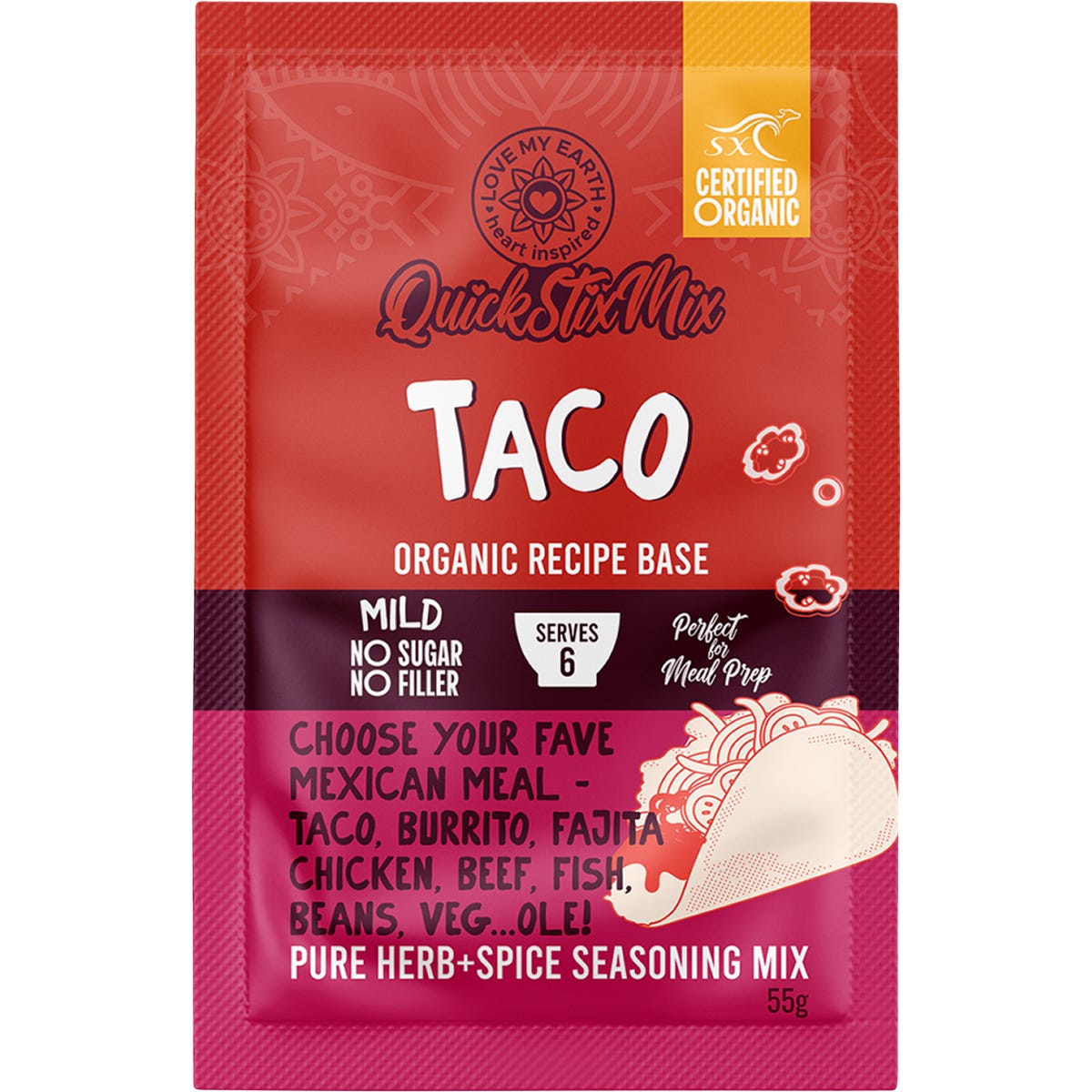 Love My Earth Quick Stix Mix Organic Recipe Base Taco 55g