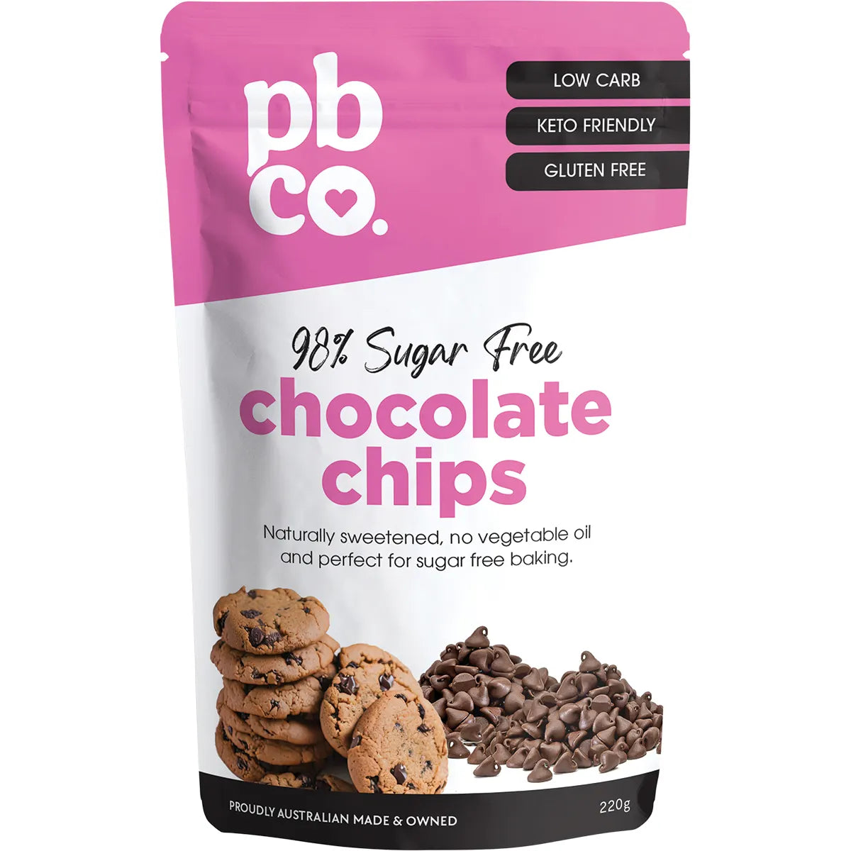 PBCo Choc Chips 98% Sugar Free 220g – Organics on a Budget