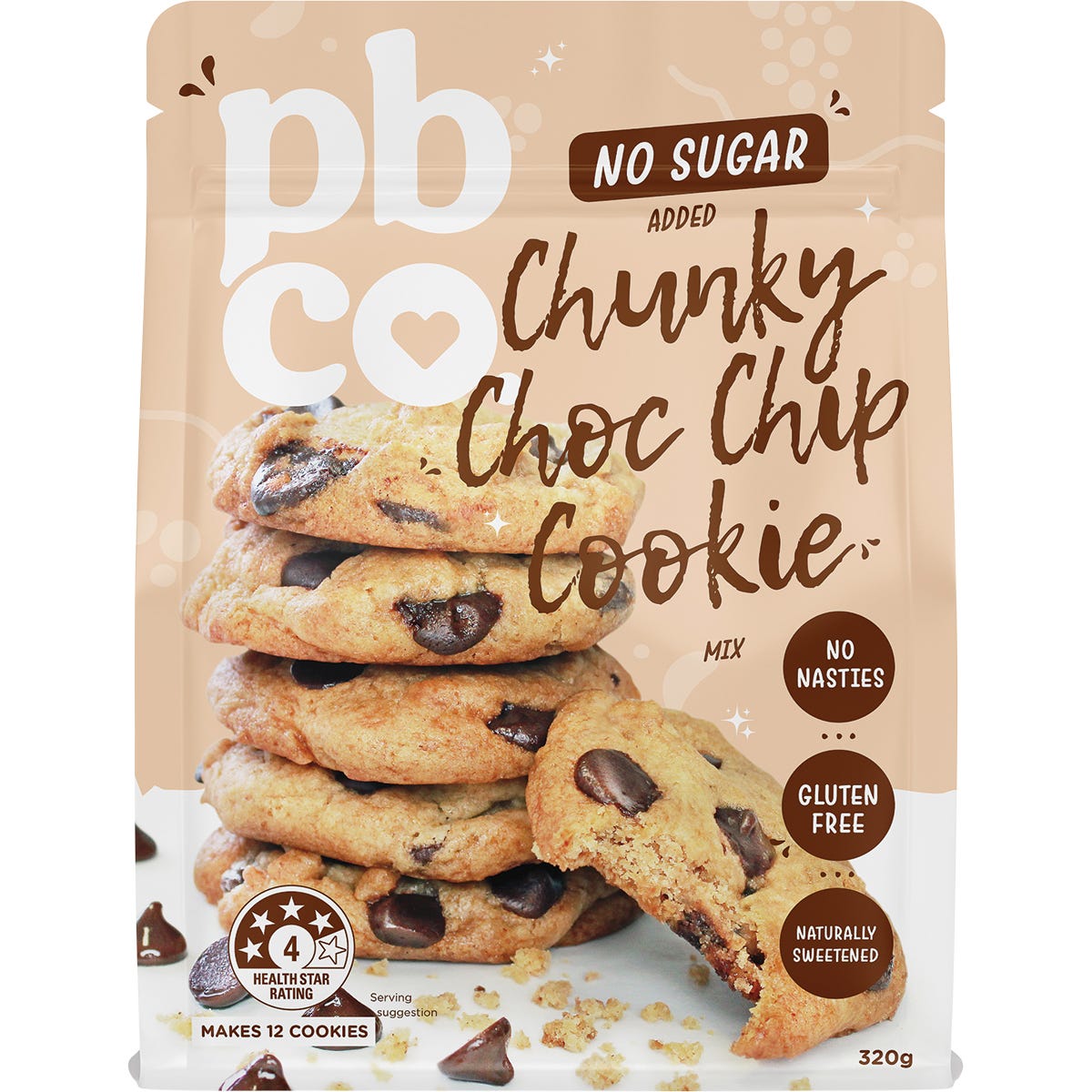 PBco Chunky Choc Chip Cookie Mix No Sugar Added 320g