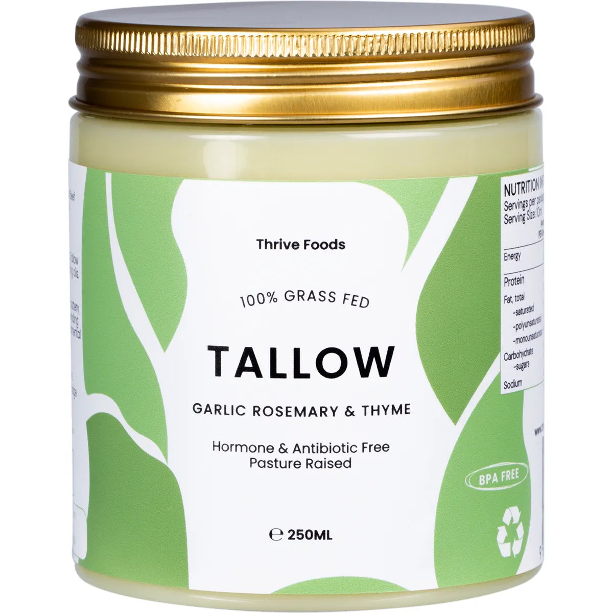 Thrive Tallow 100% Grass Fed Tallow Garlic, Rosemary & Thyme 250ml ...